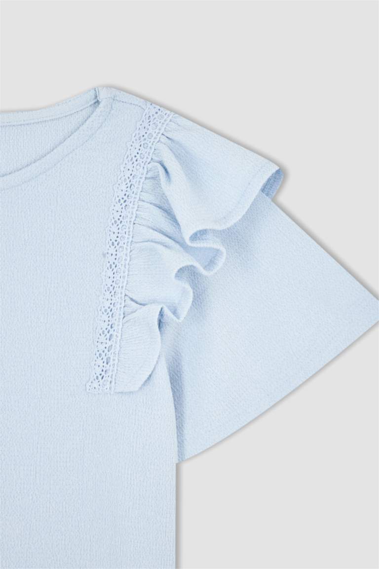 Blue GIRLS & TEENS Girl Short Sleeve Frill Detail T-Shirt 2520803 | DeFacto