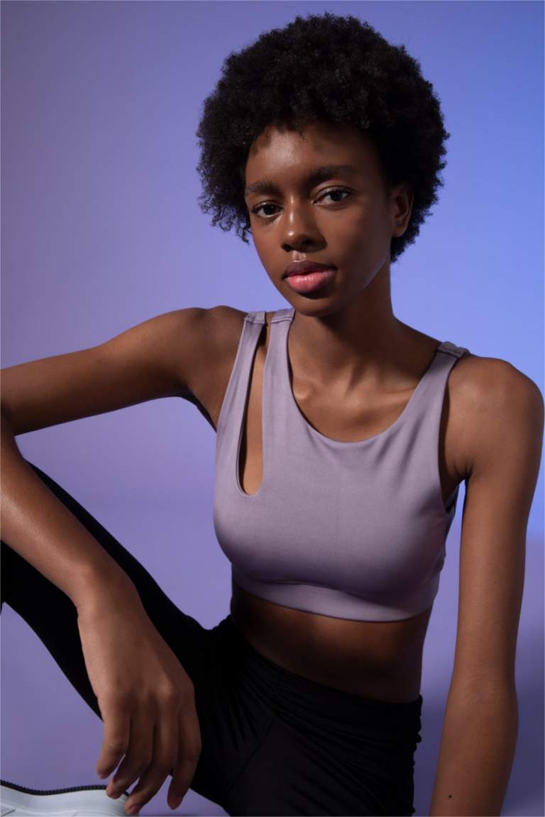 Purple WOMAN Defacto Fit Crew Neck Cutout Detailed Padless Sports Bra ...