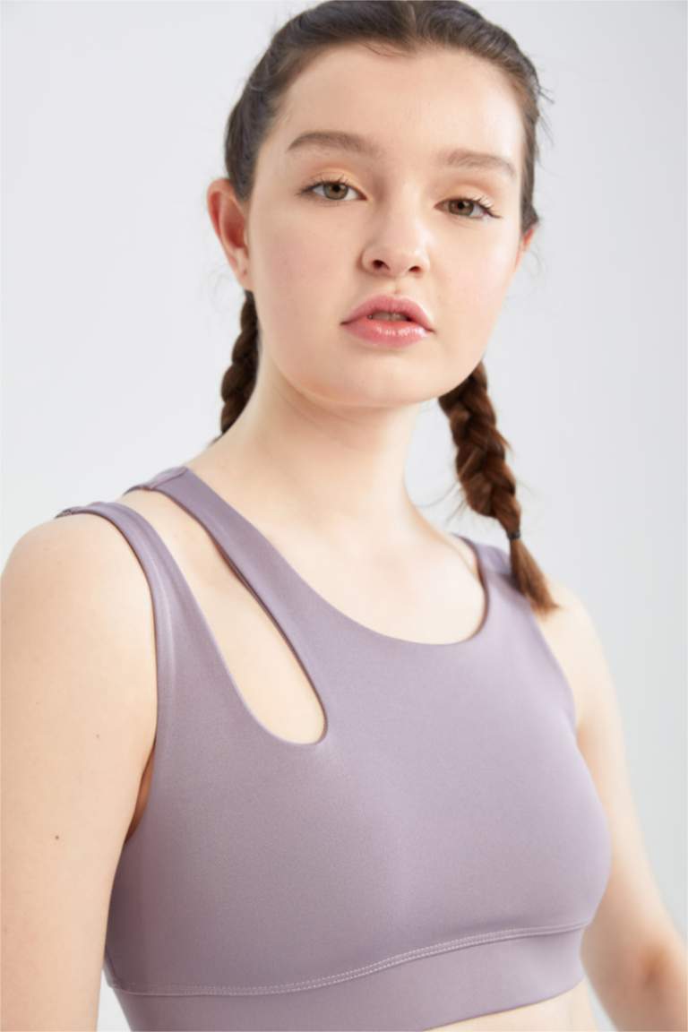 Purple WOMAN Defacto Fit Crew Neck Cutout Detailed Padless Sports Bra ...