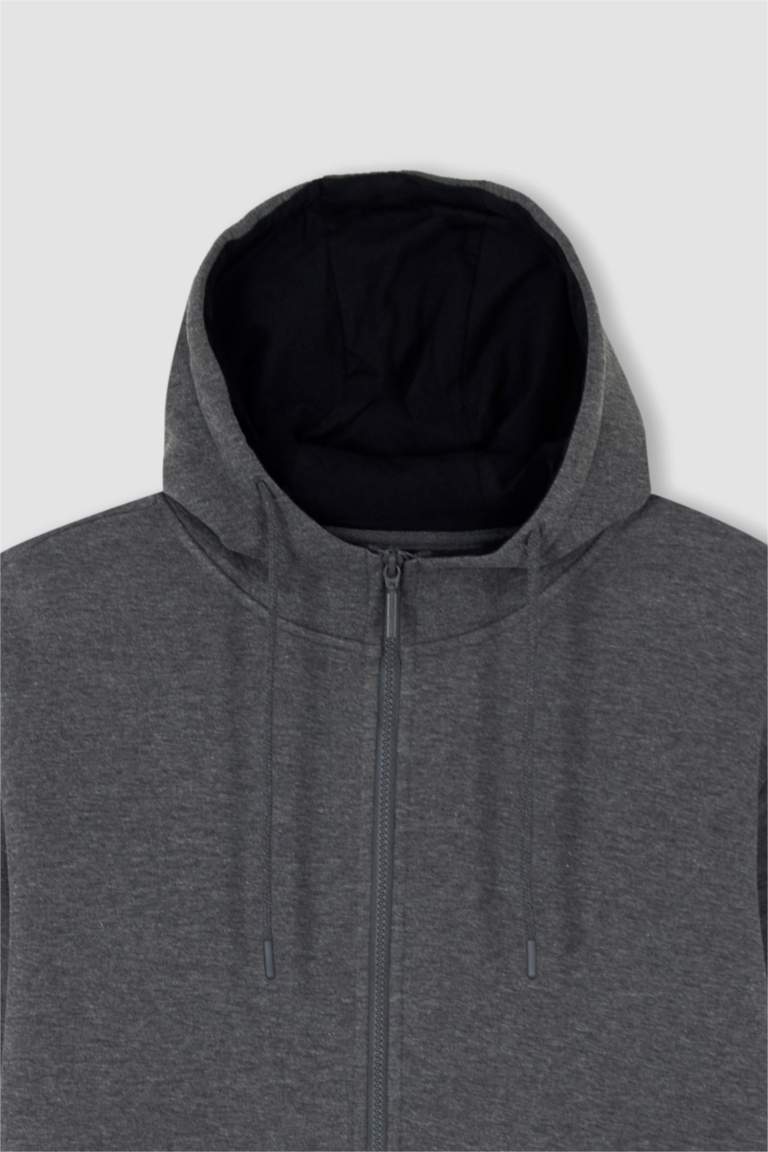 Anthracite Man Regular Fit Hooded Soft Hairy Inside Cardigan 2549207 | DeFacto