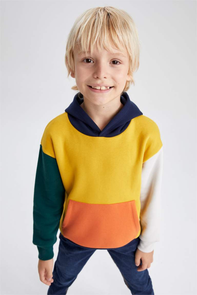 Jaune GARÇONS Sweat-shirt épais à capuche avec poche kangourou pour ...