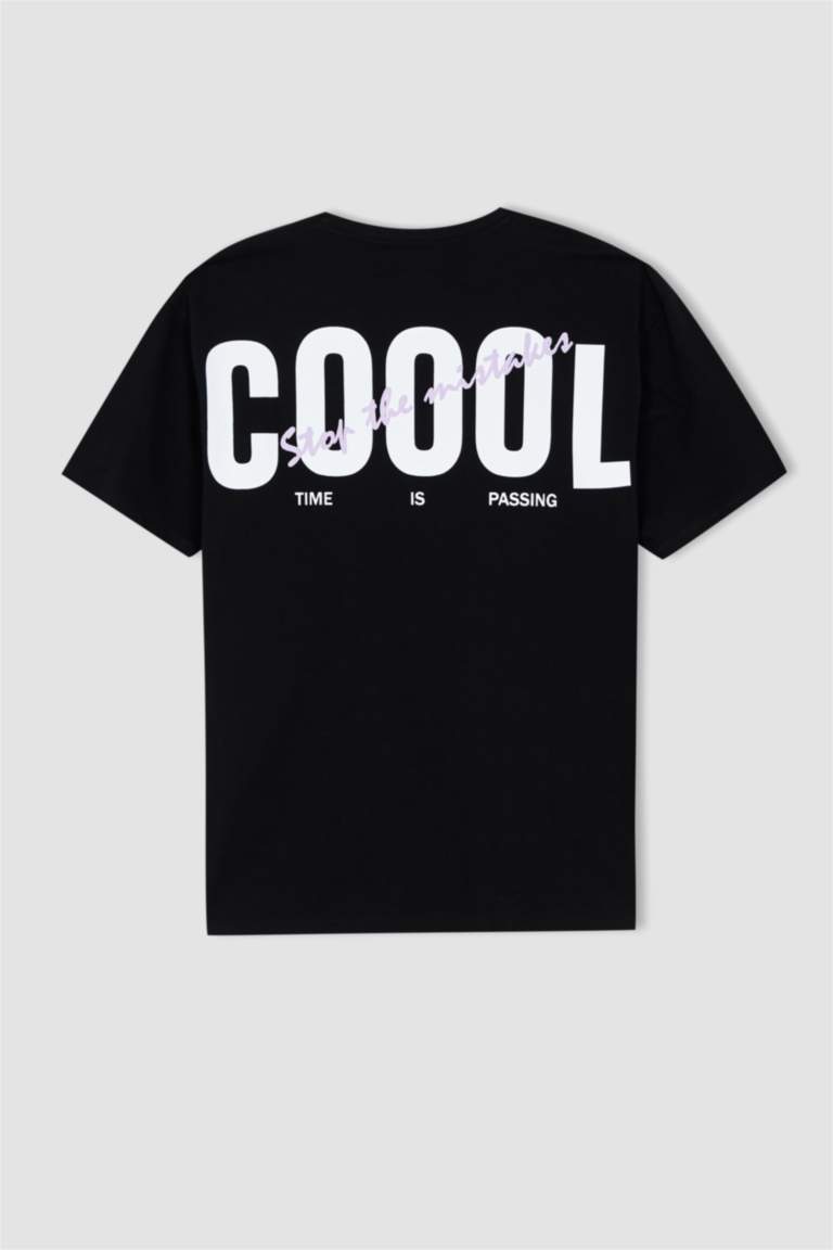 Black MAN Boxy Fit Short Sleeve Back Slogan Print T-Shirt 2527813 | DeFacto