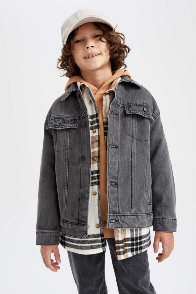 Black BOYS & TEENS Boy Polo Neck Jean Jacket 2631207 | DeFacto