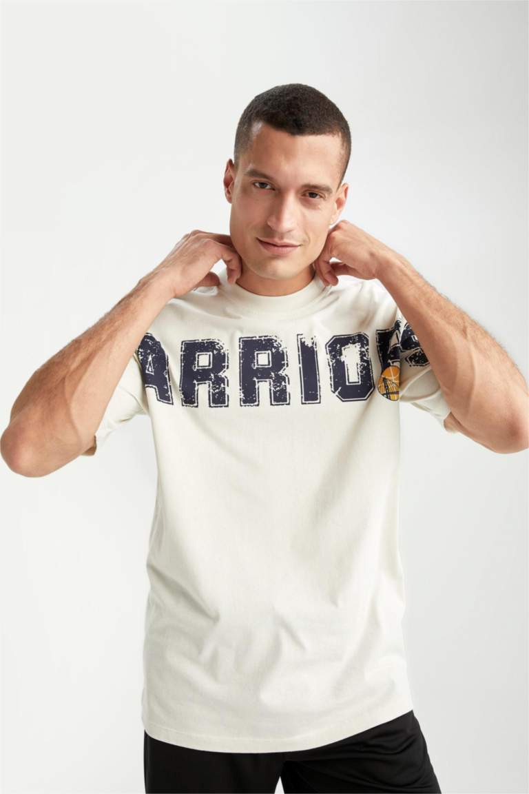 Beige MAN Defacto Fit NBA Golden State Warriors Licensed Oversize Fit ...