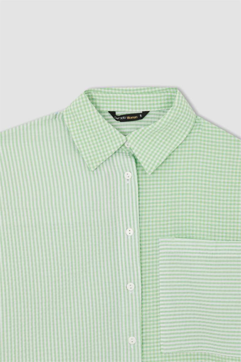 Green WOMAN Oversized Long Sleeve One Side Pocket Shirt 2538795 | DeFacto