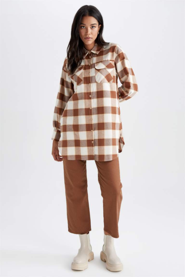 Yellow WOMAN Relax Fit Plaid Patterned Pocket Detailed Flannel Shirt ...