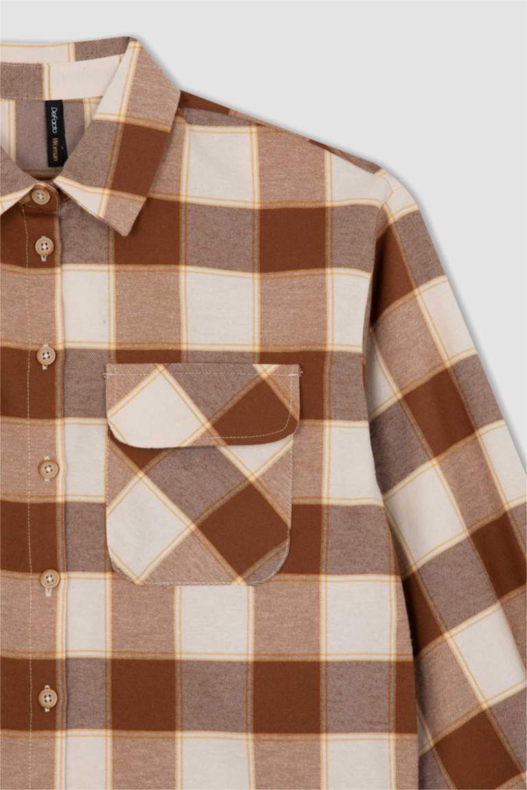 Yellow WOMAN Relax Fit Plaid Patterned Pocket Detailed Flannel Shirt ...