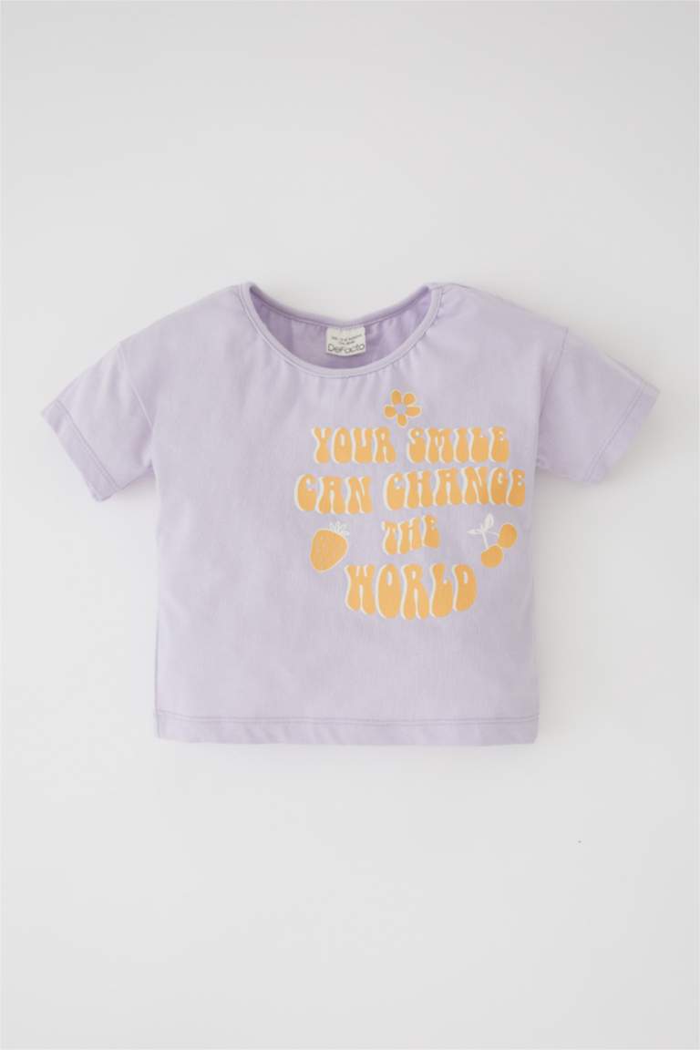Purple Baby Girl Baby Girl Regular Fit Printed Short Sleeve Cotton T ...