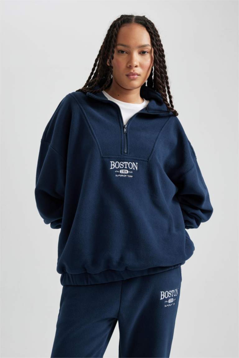 Navy WOMAN Oversize Fit Long Sleeve Sweatshirt 2835297 | DeFacto