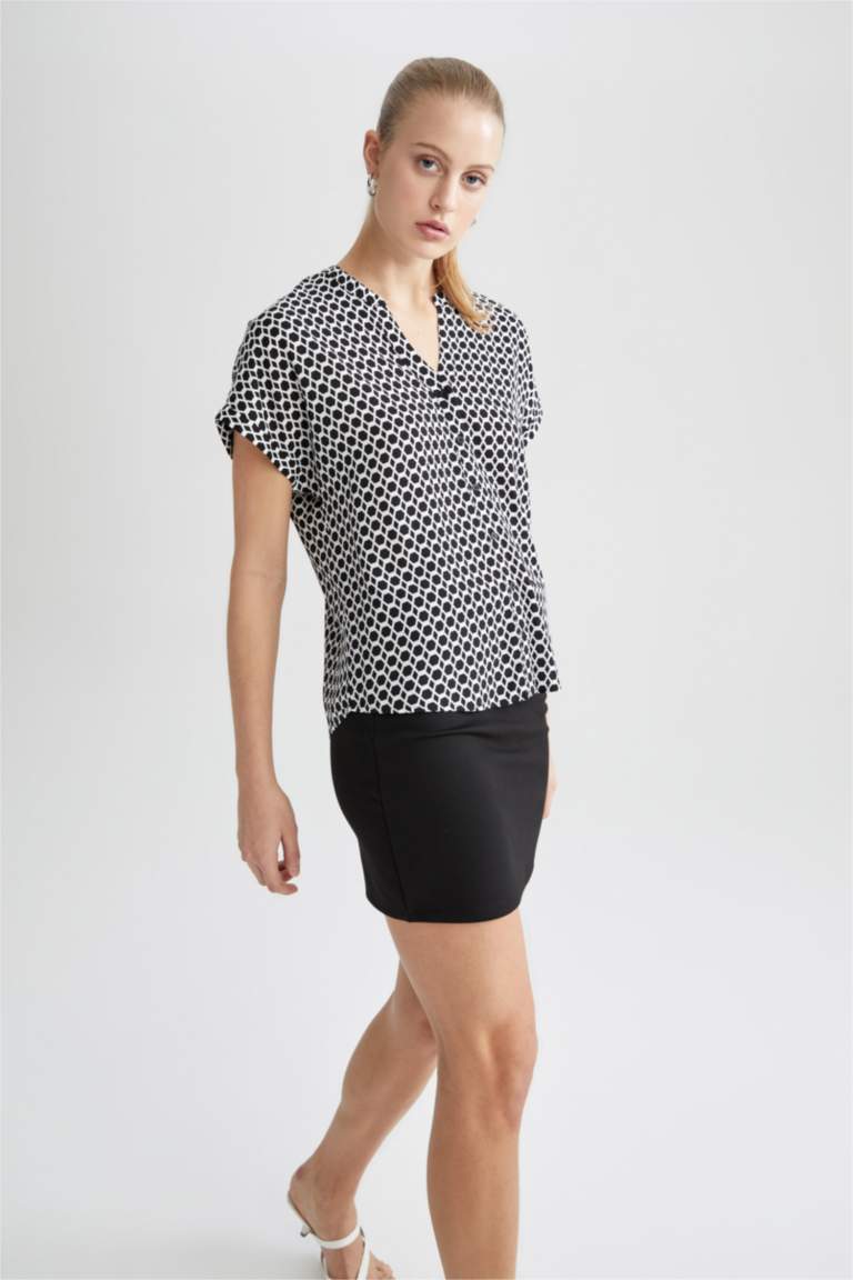 Black WOMAN Fitted Flexible Waist Combed Cotton Mini Skirt 2541027 ...