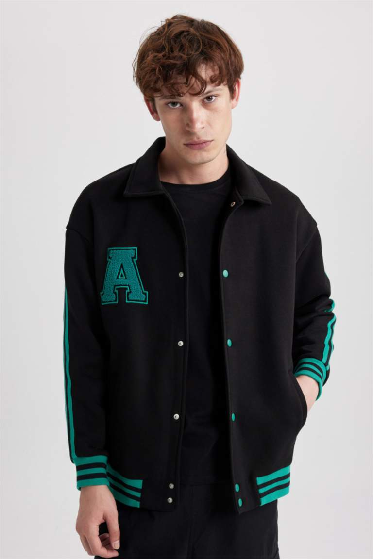 Black MAN Oversize Fit College Collar Bomber Inside Soft Fluffy ...
