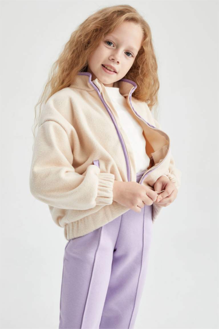 Ecru GIRLS & TEENS Relax Fit High Neck Cardigan 2657204 | DeFacto