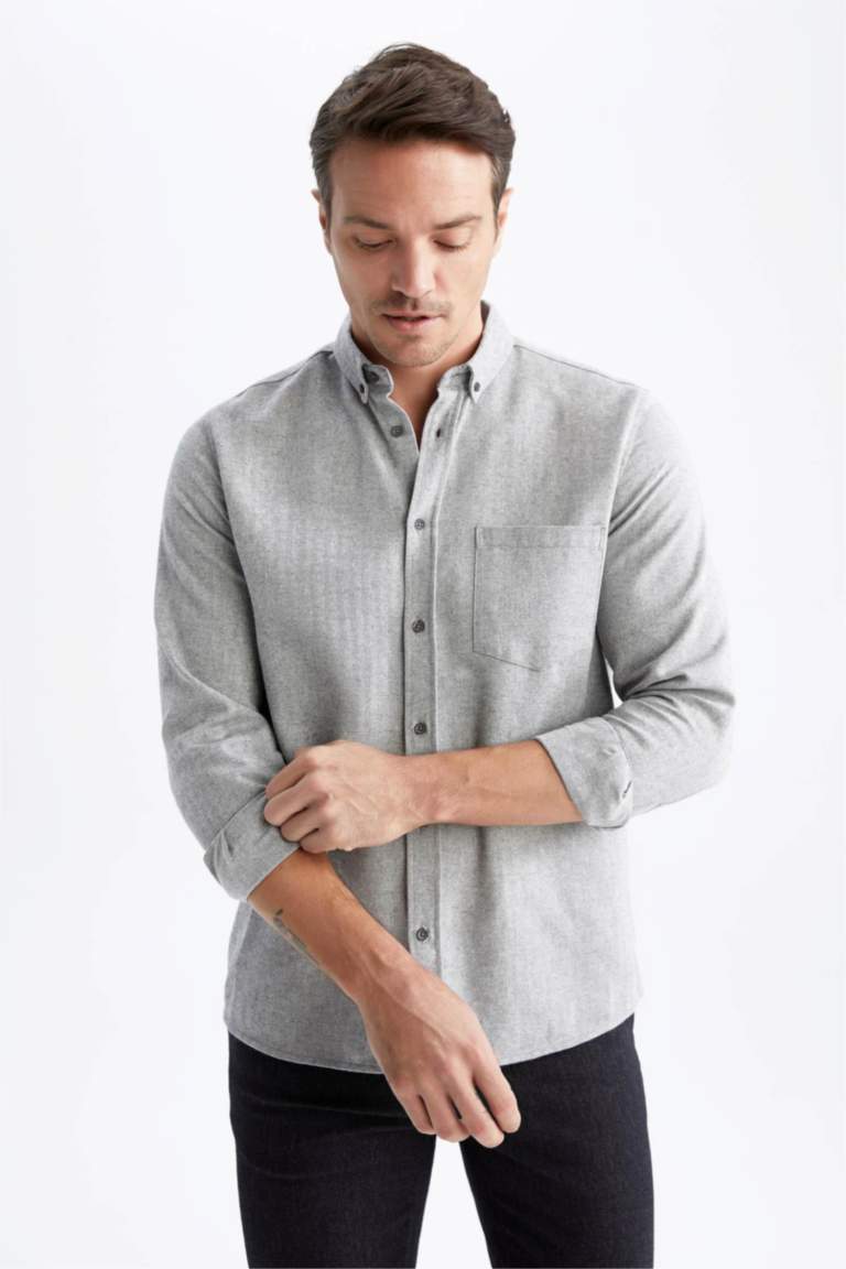Grey MAN Regular Fit Shirt Collar Flanel Long Sleeve Shirt 2651301 ...
