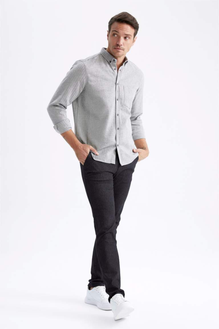 Grey MAN Regular Fit Shirt Collar Flanel Long Sleeve Shirt 2651301 ...