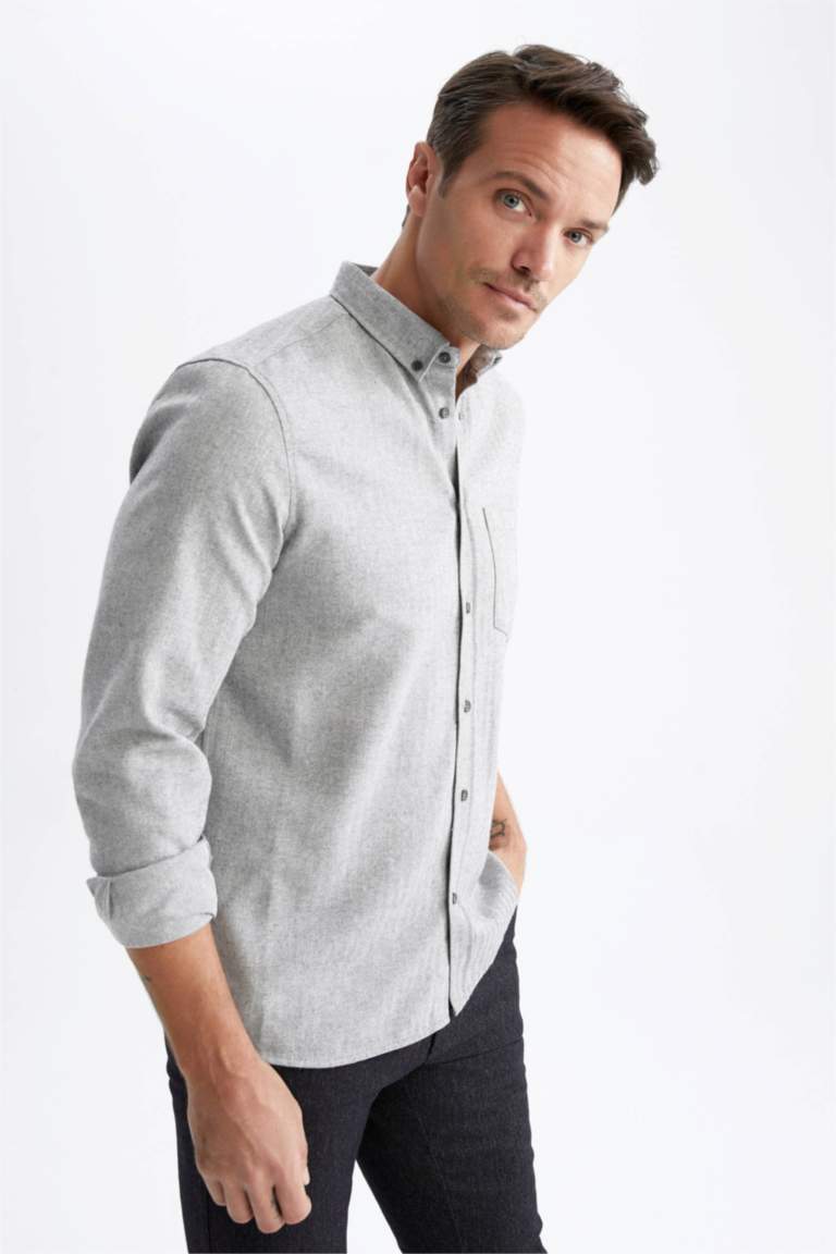 Grey MAN Regular Fit Shirt Collar Flanel Long Sleeve Shirt 2651301 ...