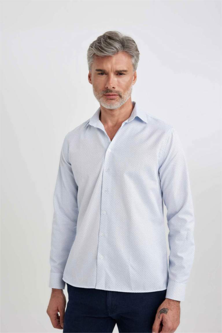 White MAN Modern Fit Italian Collar Long Sleeve Shirt 2631557 | DeFacto