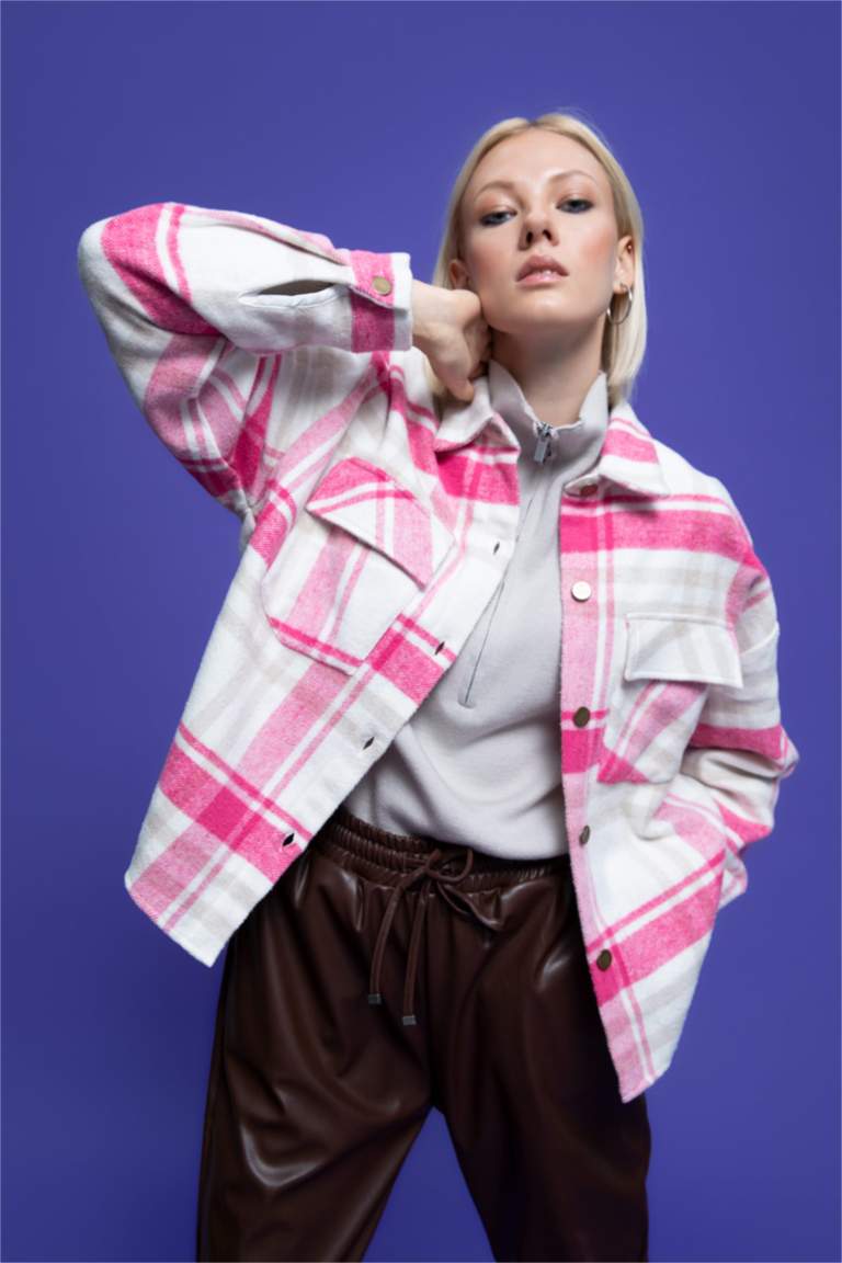 Pink WOMAN Shirt Collar Flanel Long Sleeve Shirt 2567378 | DeFacto