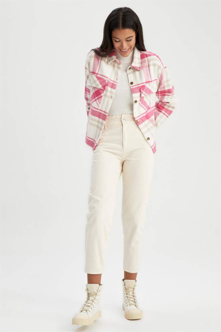 Pink WOMAN Shirt Collar Flanel Long Sleeve Shirt 2567378 | DeFacto