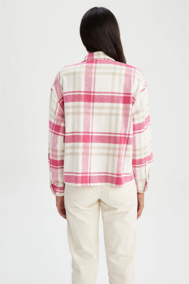 Pink WOMAN Shirt Collar Flanel Long Sleeve Shirt 2567378 | DeFacto