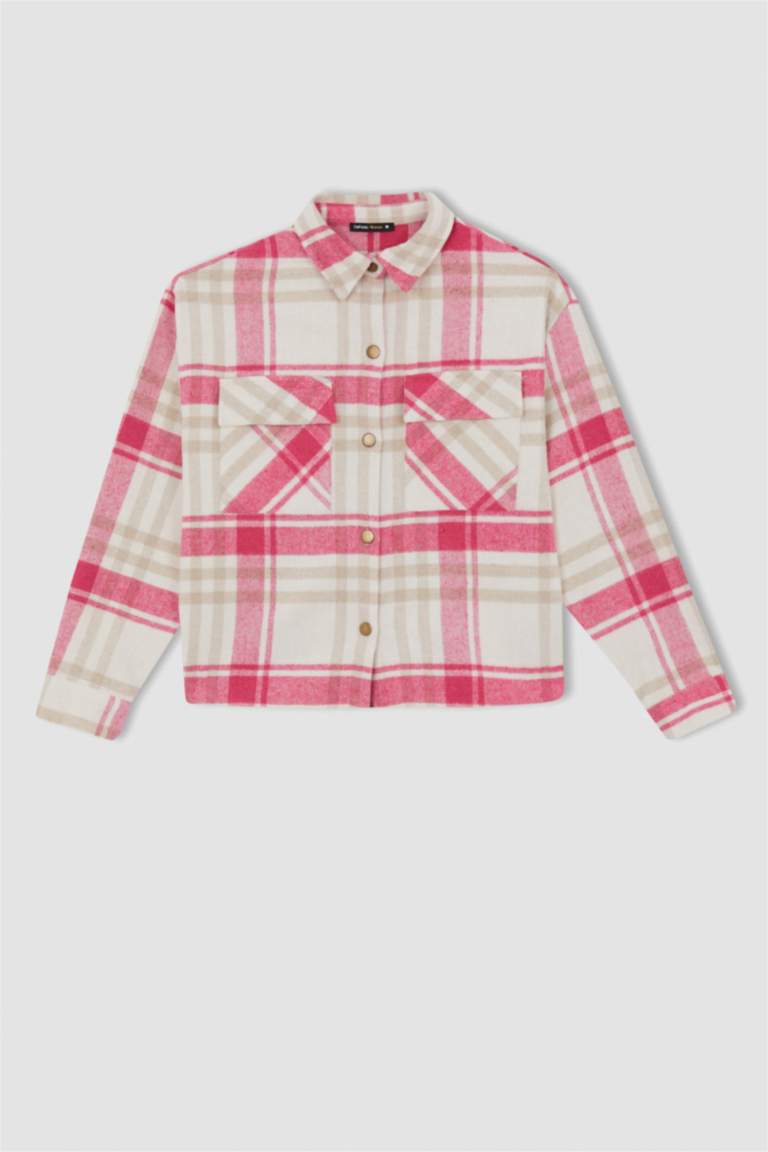 Pink WOMAN Shirt Collar Flanel Long Sleeve Shirt 2567378 | DeFacto