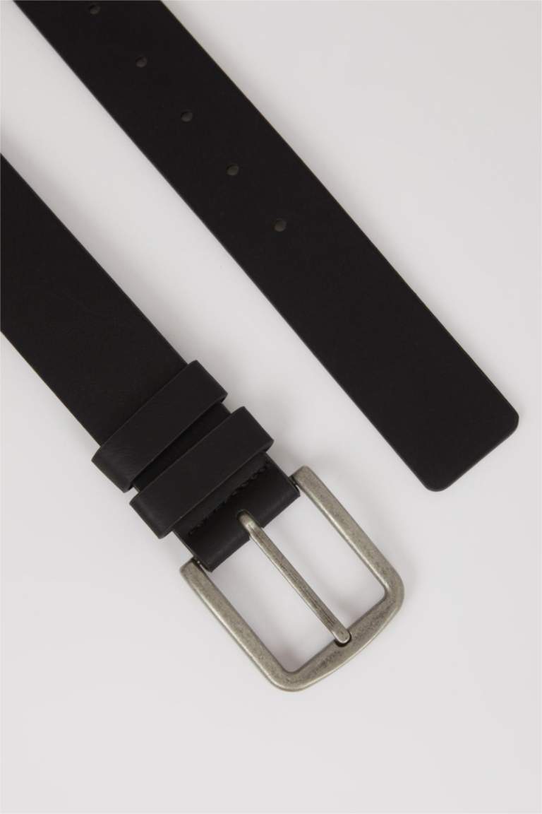 Black MAN Men Rectangle Buckle Faux Leather Jean Belt 2554349 | DeFacto