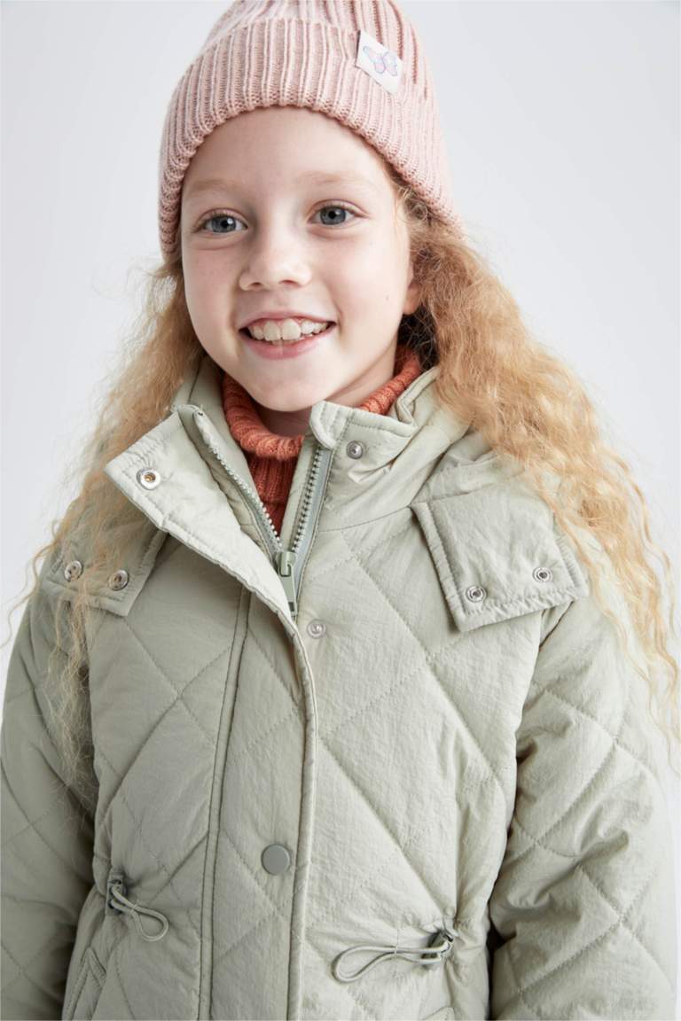Turquoise GIRLS & TEENS Girls Hooded Quilted Long Coat 2715118 | DeFacto