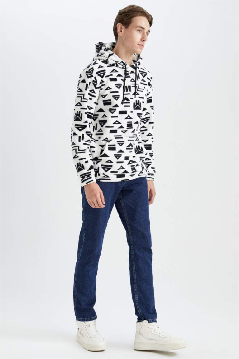 White MAN Regular Fit Hooded Patterned Polar Fleece Sweatshirt 2734249 ...