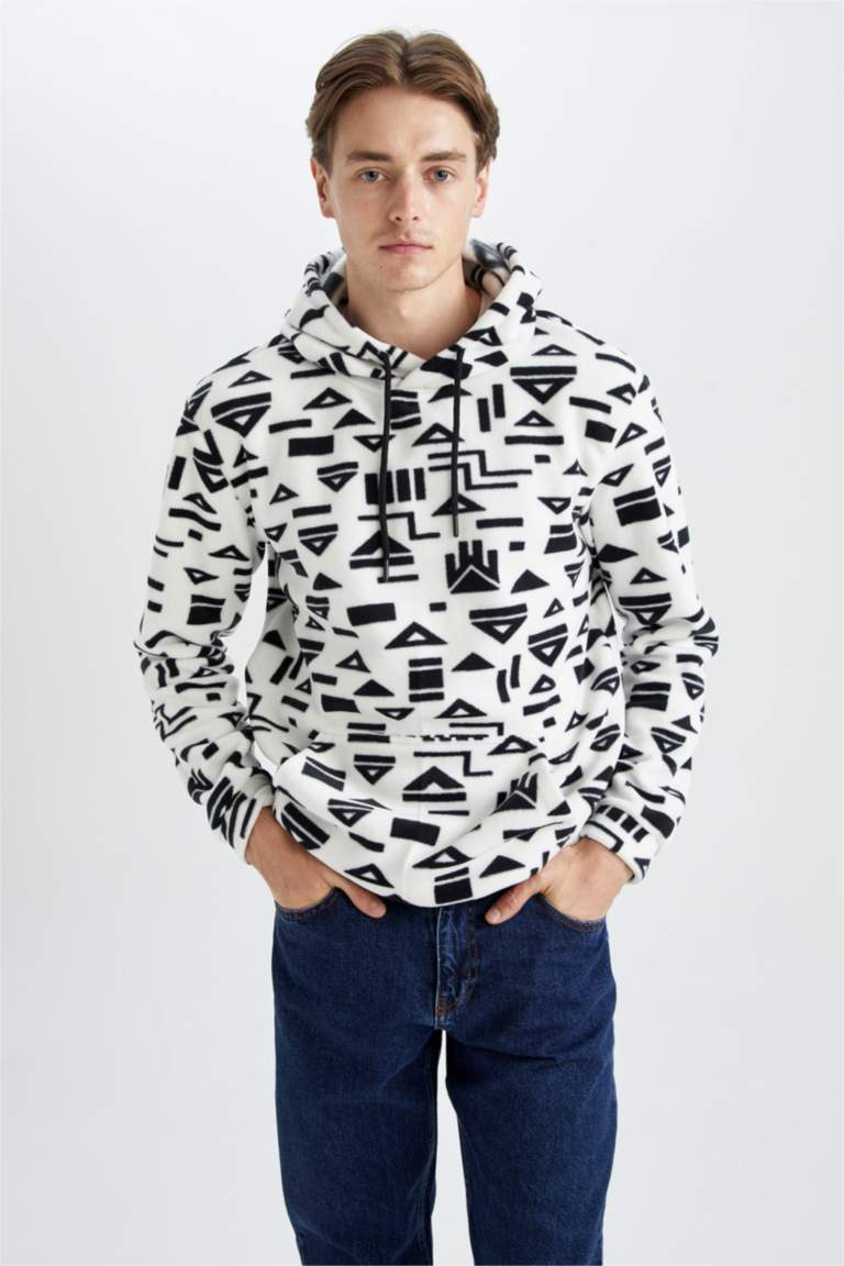 White MAN Regular Fit Hooded Patterned Polar Fleece Sweatshirt 2734249 ...