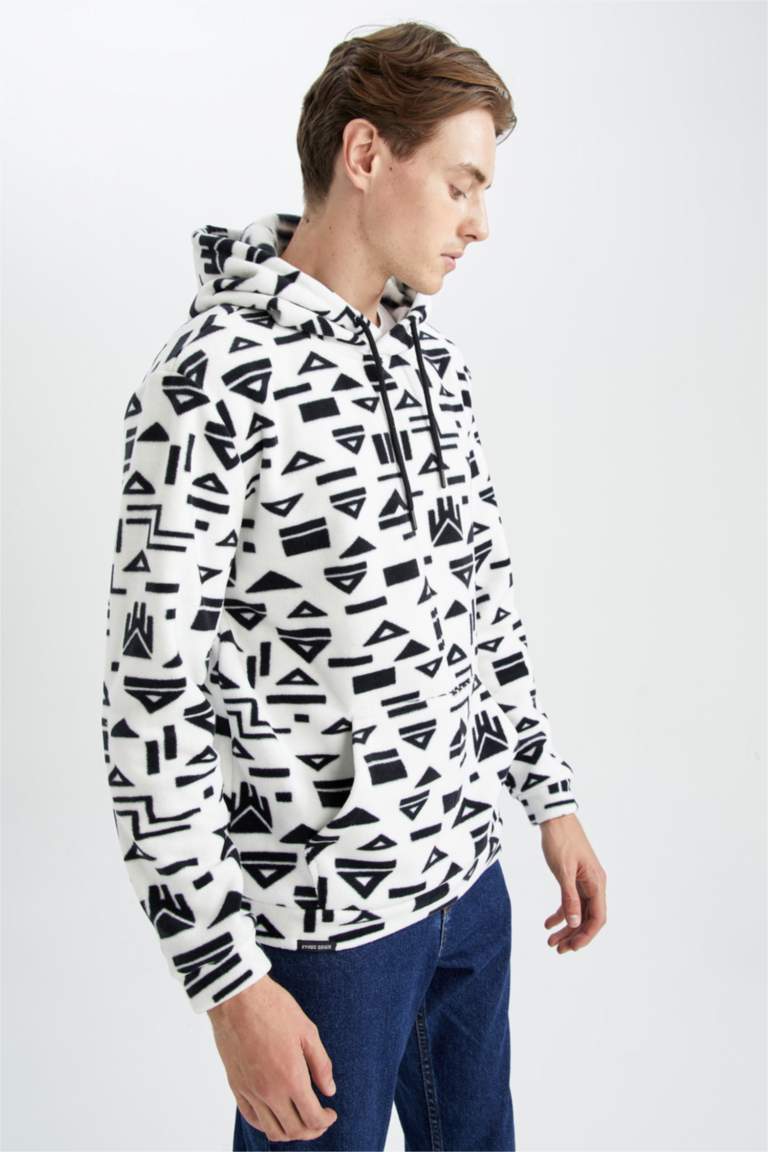 White MAN Regular Fit Hooded Patterned Polar Fleece Sweatshirt 2734249 ...