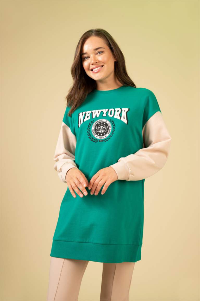 Green WOMAN Relax Fit Crew Neck Color Block Sweatshirt Fabric ...