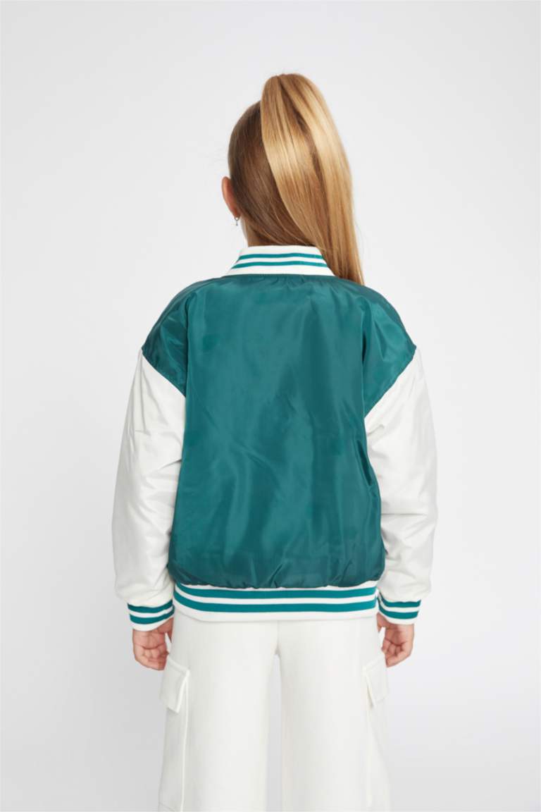 Turquoise GIRLS & TEENS Girl College Collar Bomber Jacket 2768345 | DeFacto