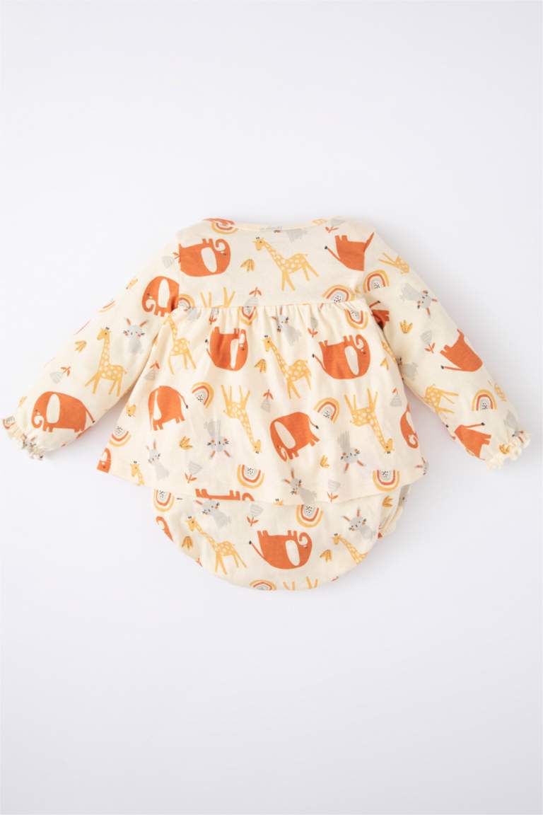 Beige BABY GIRL Baby Girl Envelope Collar Long Sleeve Rib Overalls ...