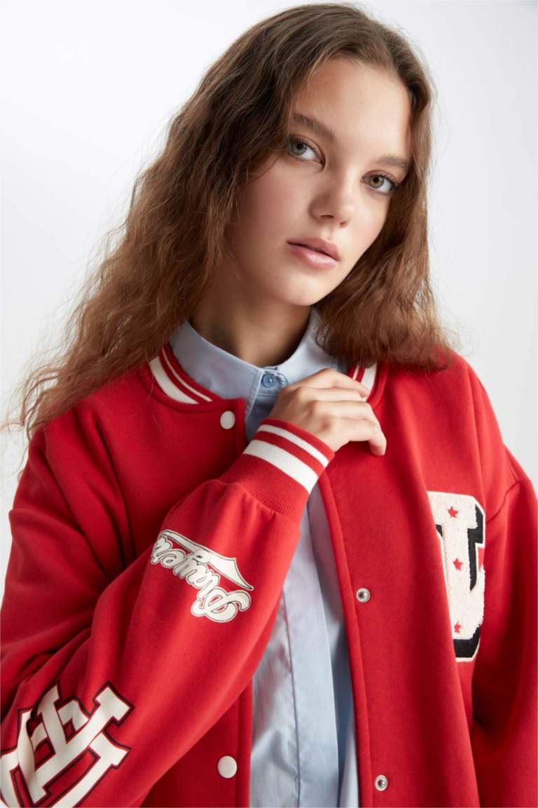 Red Woman Regular Fit College Collar Bomber Jacket 2643881 | DeFacto