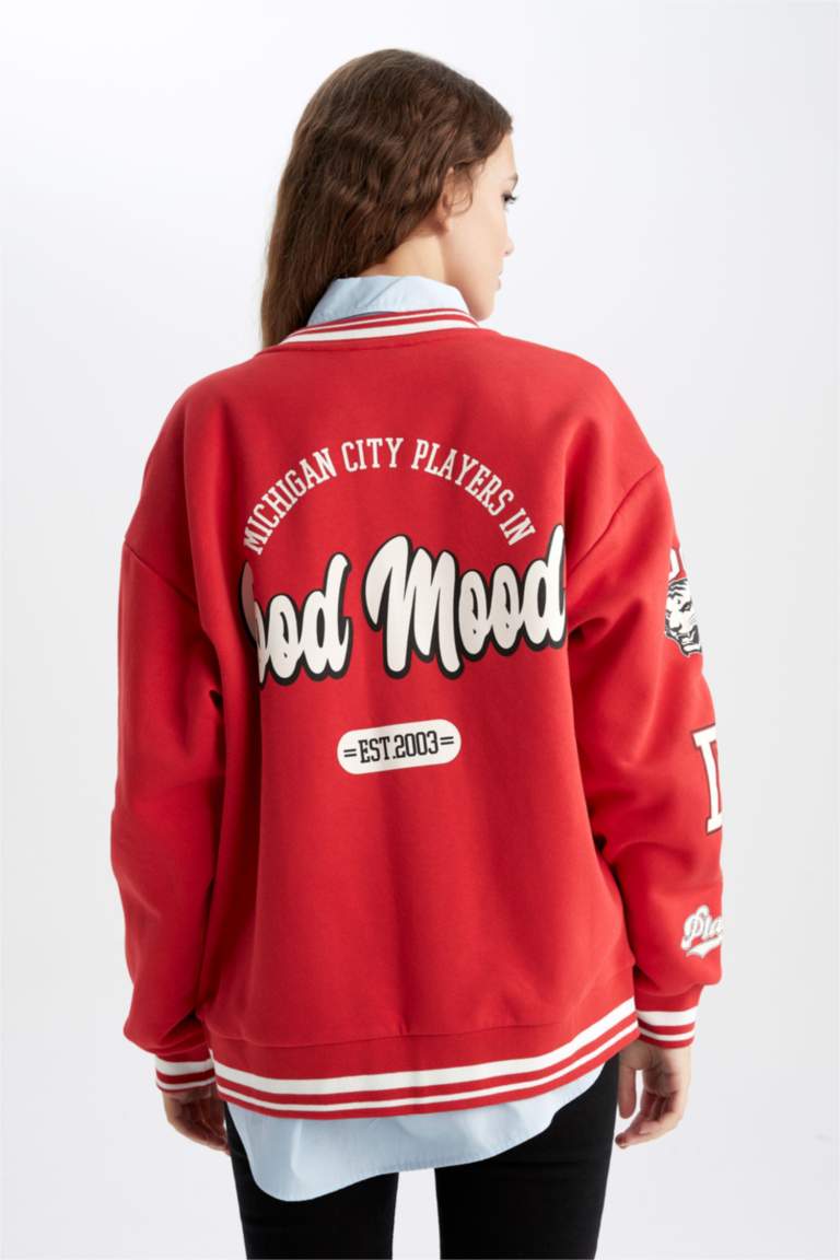 Red WOMAN Regular Fit College Collar Bomber Jacket 2643881 | DeFacto