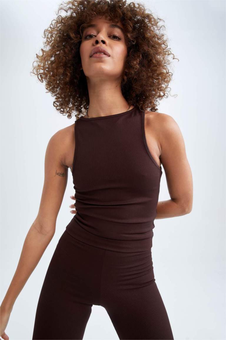 Brown WOMAN Defacto Fit Halter Collar Ribbed Camisole Singlet 2631442 | DeFacto