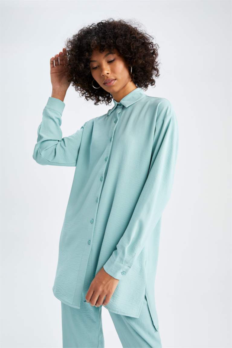 Turkuaz Kadın Regular Fit Uzun Kollu Gömlek Tunik 2646661 | DeFacto