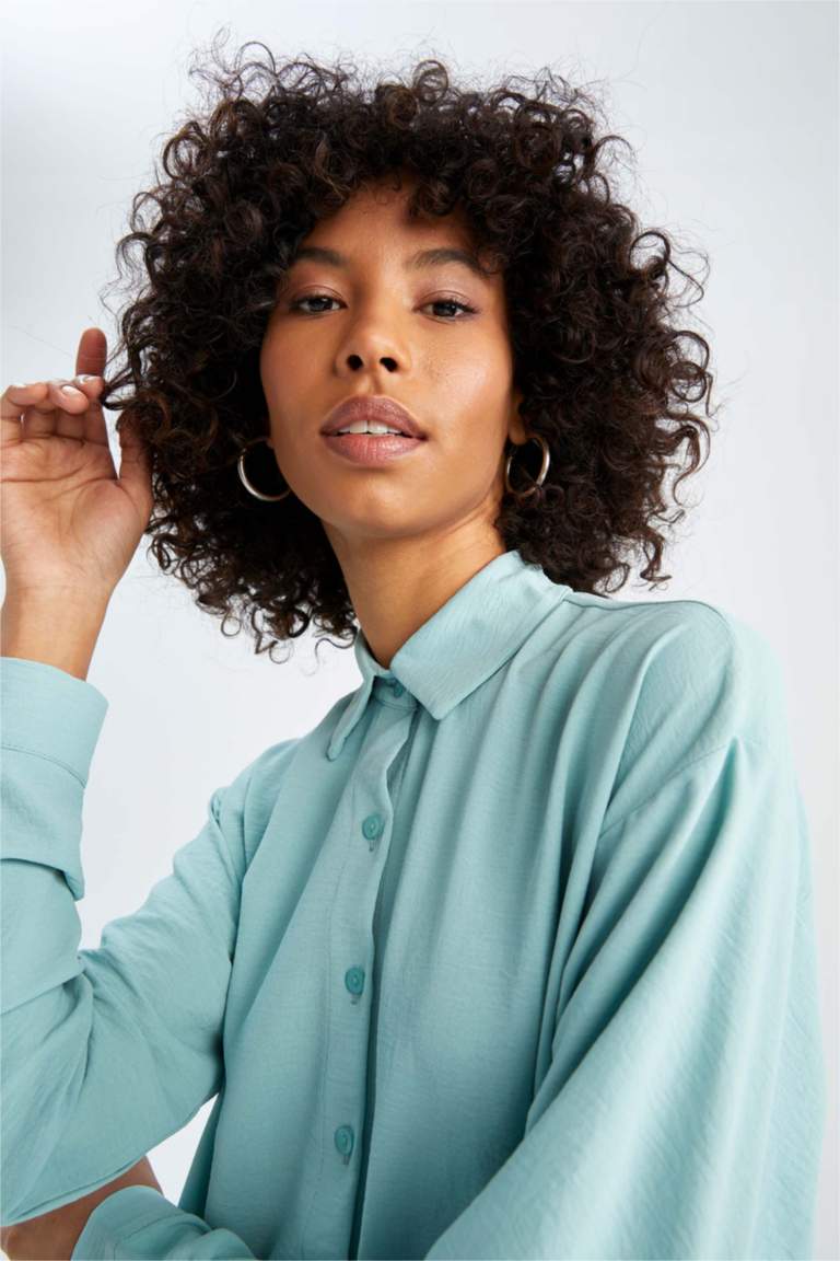 Turkuaz Kadın Regular Fit Uzun Kollu Gömlek Tunik 2646661 | DeFacto