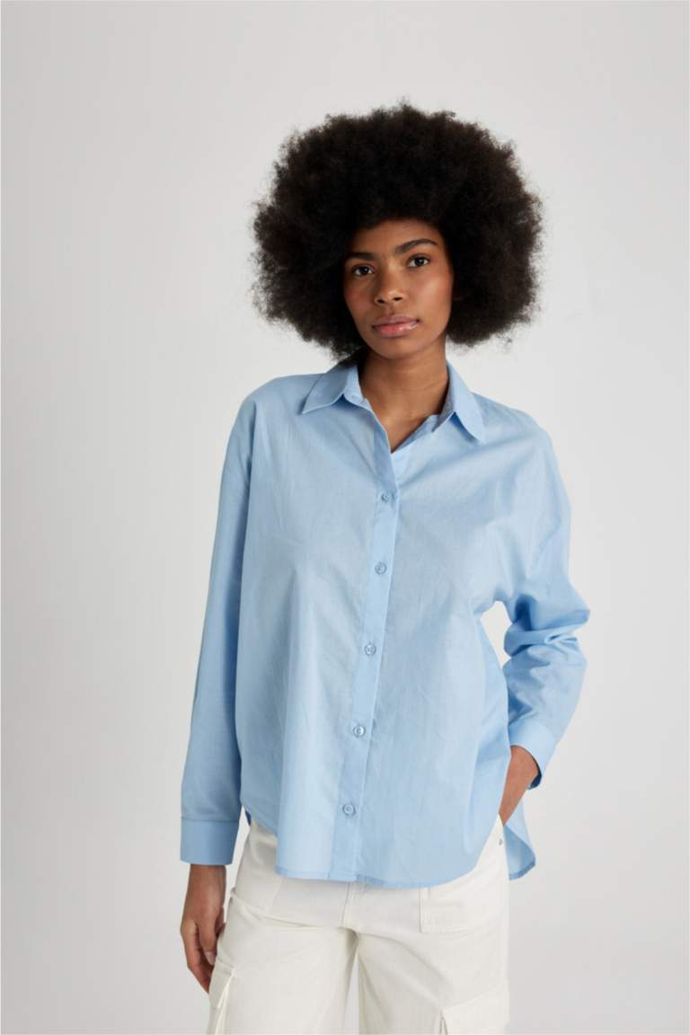 Blue WOMAN Oversize Fit Shirt Collar Voile Long Sleeve Shirt 3056470 ...