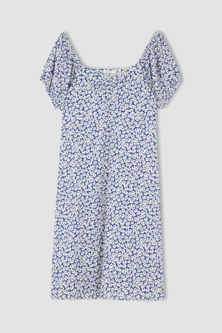 Blue WOMAN Bodycon Heart Collar Floral Mini Dress 2651178 | DeFacto