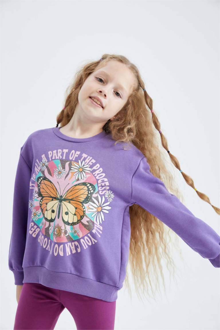 Purple GIRLS & TEENS Regular Fit Crew Neck Sweatshirt 2689426 | DeFacto