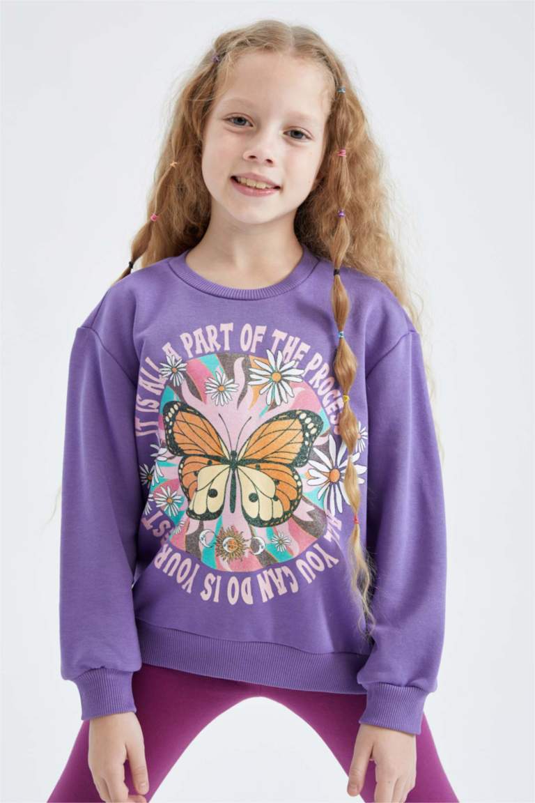 Purple GIRLS & TEENS Regular Fit Crew Neck Sweatshirt 2689426 | DeFacto