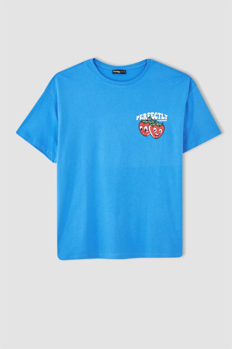 Blue Woman Coool Oversize Fit Crew Neck Back Printed Short Sleeve T ...