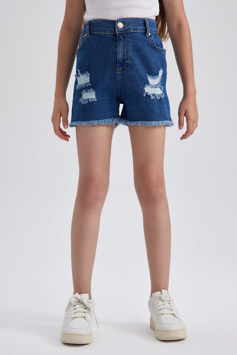 Blue Girls And Teens Girls Mom Fit Ripped Detailed Shorts 2665431 Defacto
