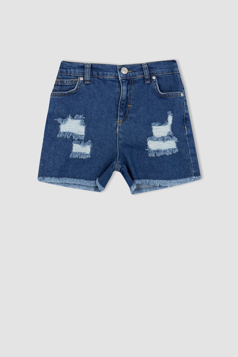 Blue Girls And Teens Girls Mom Fit Ripped Detailed Shorts 2665431 Defacto