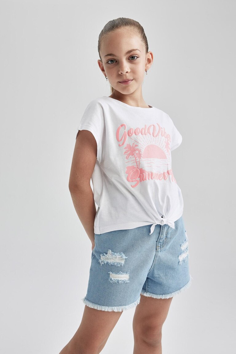 Blue Girls And Teens Girls Mom Fit Ripped Detailed Shorts 2665271 Defacto