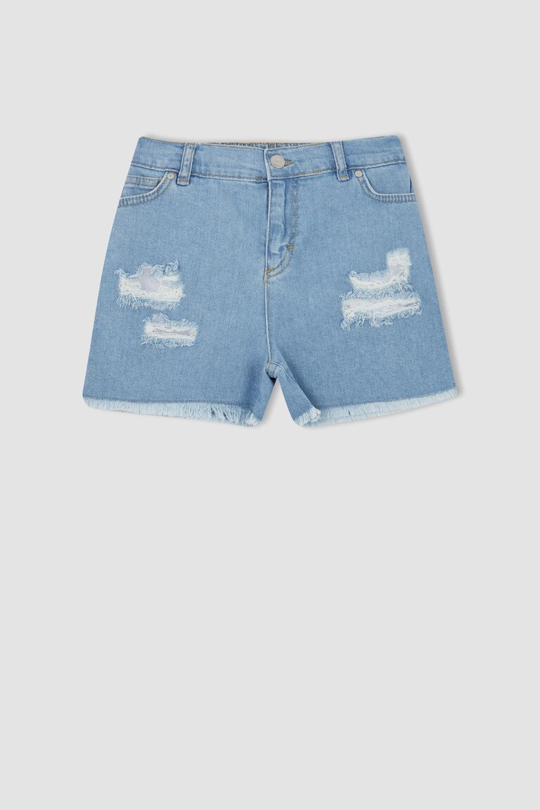 Blue Girls And Teens Girls Mom Fit Ripped Detailed Shorts 2665271 Defacto