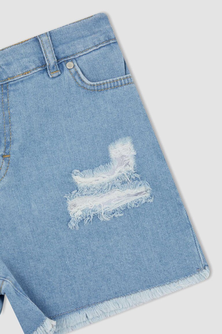 Blue Girls And Teens Girls Mom Fit Ripped Detailed Shorts 2665271 Defacto