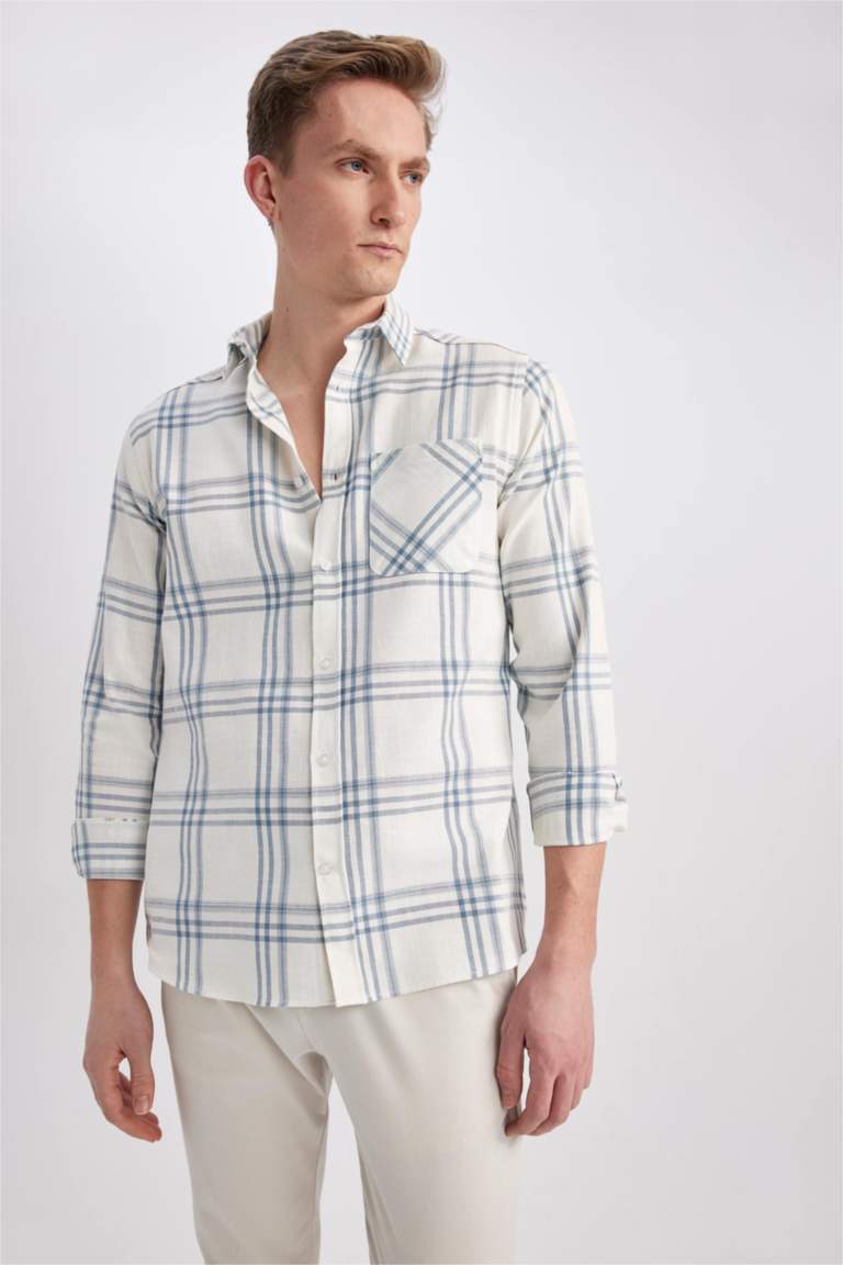 Blue Man Modern Fit Polo Neck Long Sleeve Checkered Shirt 2766456 | DeFacto