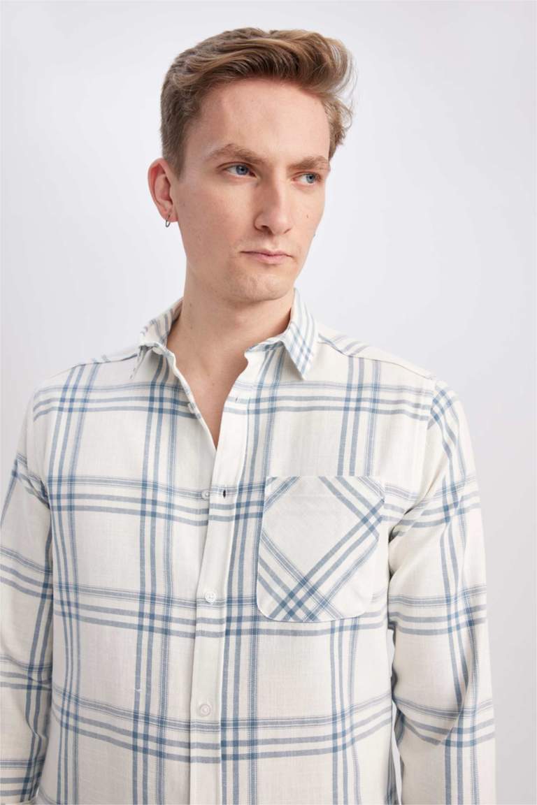 Blue Man Modern Fit Polo Neck Long Sleeve Checkered Shirt 2766456 | DeFacto