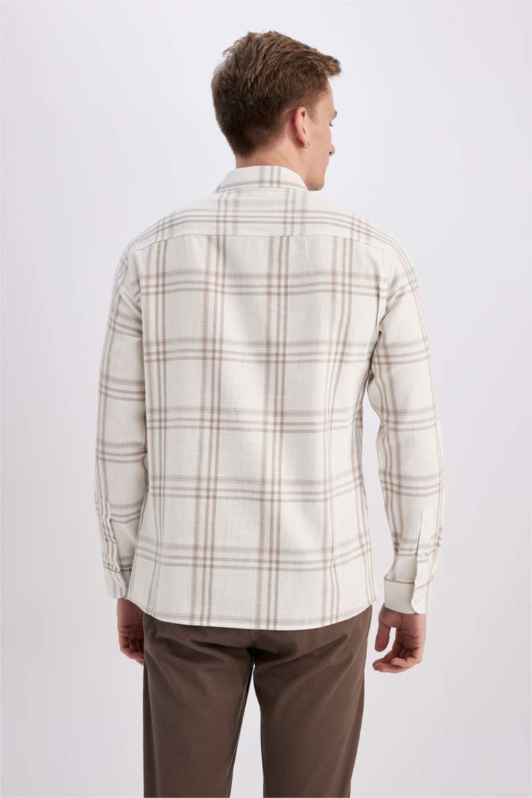 Beige MAN Modern Fit Polo Neck Long Sleeve Checkered Shirt 2766458 ...